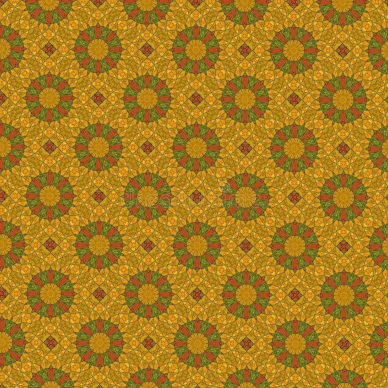 Yellow Red And Green Geometric Flower Pattern Stock Illustration