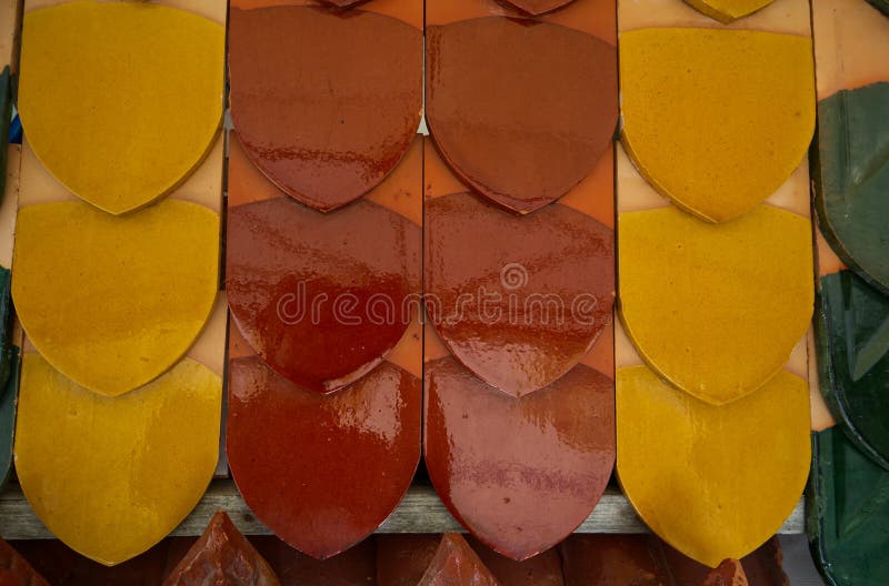 Yellow, Red, Green Roof Tiles Pattern Stock Image - Image of ...