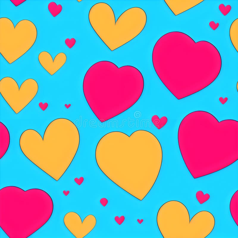 Yellow and Red Hearts on Blue Background, Seamless Hearts Pattern ...