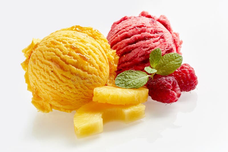 Yellow and Red Ice Cream Scoops Stock Photo - Image of fruit, eiskugel ...