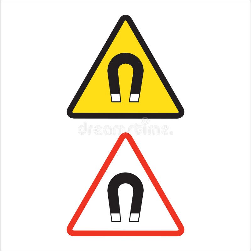 Yellow and Red Magnetic Field Warning Signs on a White Background Stock ...