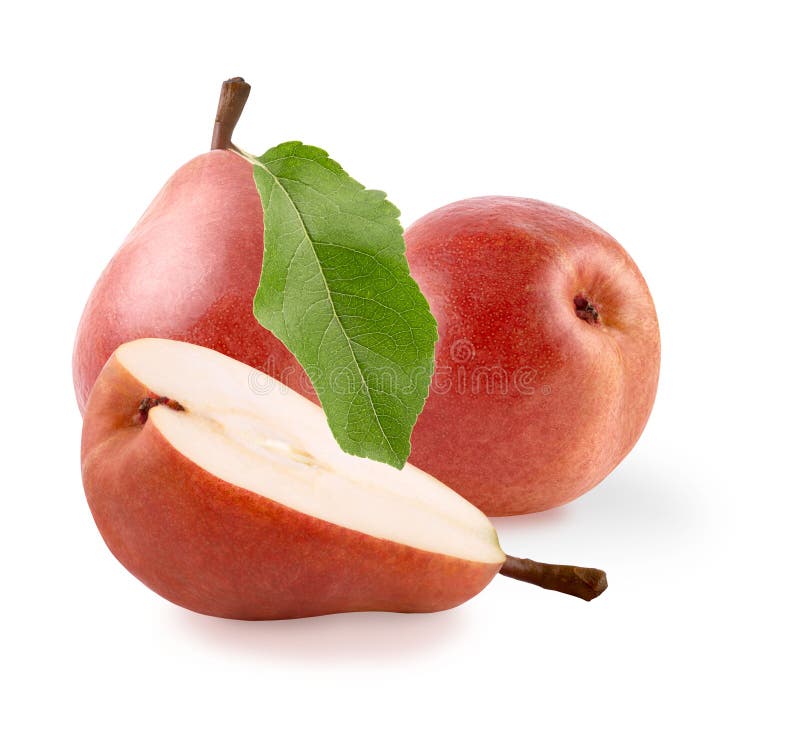 Yellow and Red Pear Fruits with Leaf Isolated on White Stock Image ...