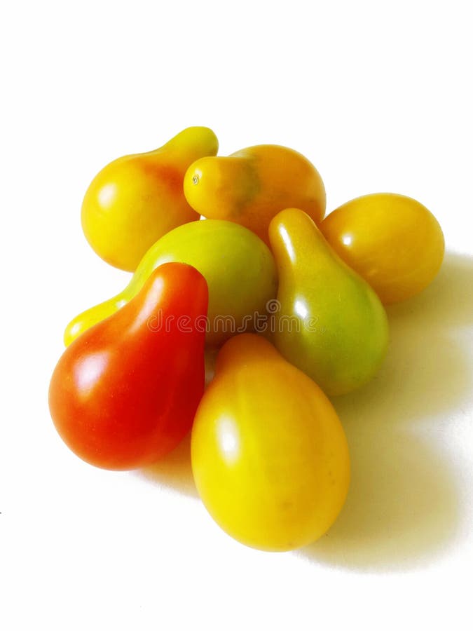 Yellow and Red Pear-shaped Cherry Tomatoes Stock Photo - Image of ...