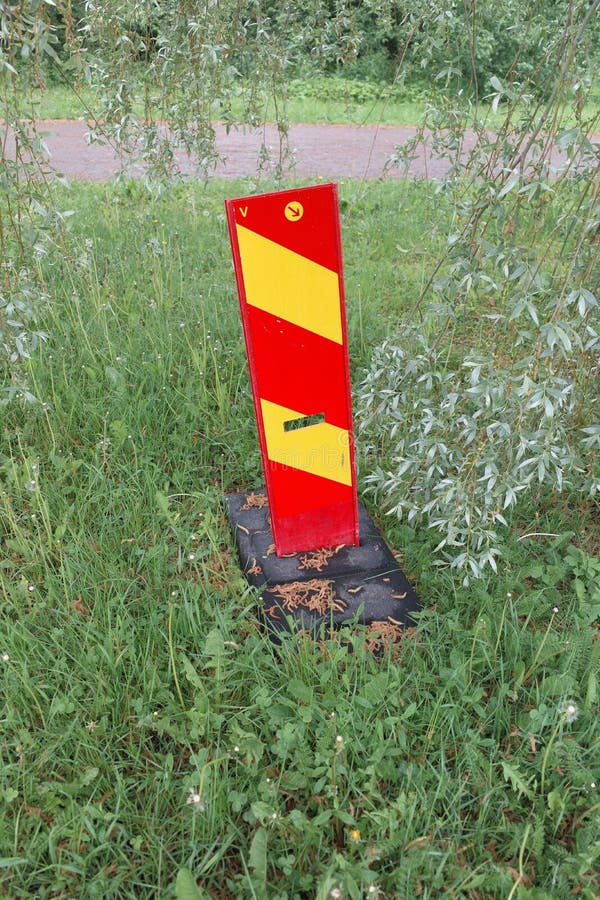 Yellow and Red Reflectorized Road Sign, Vertical Shot Stock Photo ...