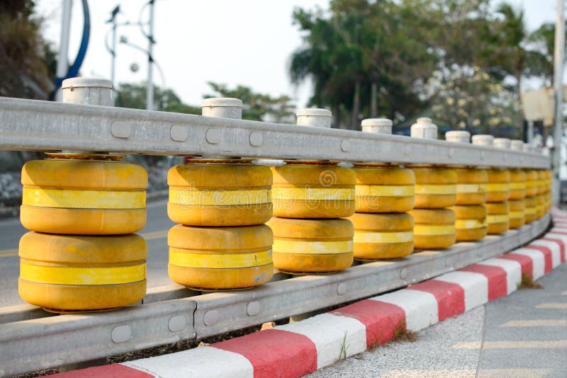 Yellow and Red Road Railing Barrier on the Road. Stock Photo - Image of ...