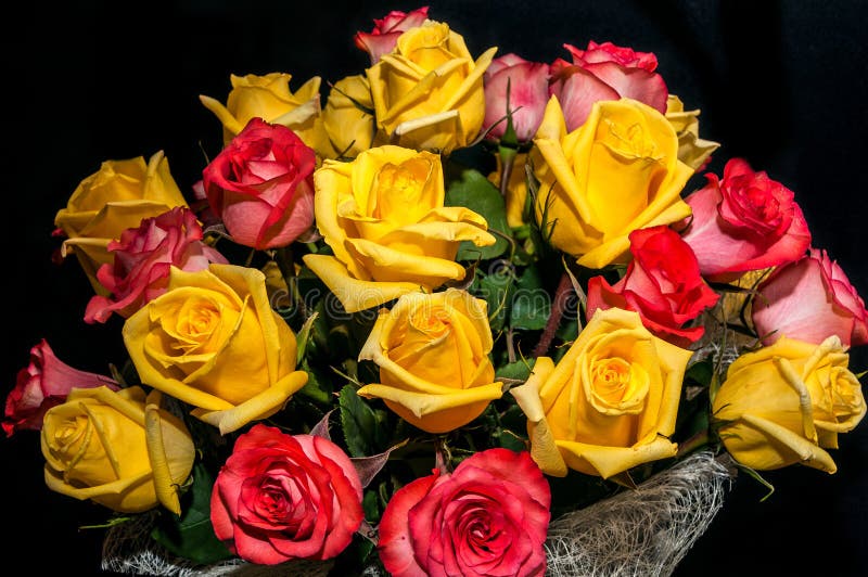 Yellow red rose bouquet stock photo. Image of flora, pattern - 45896274