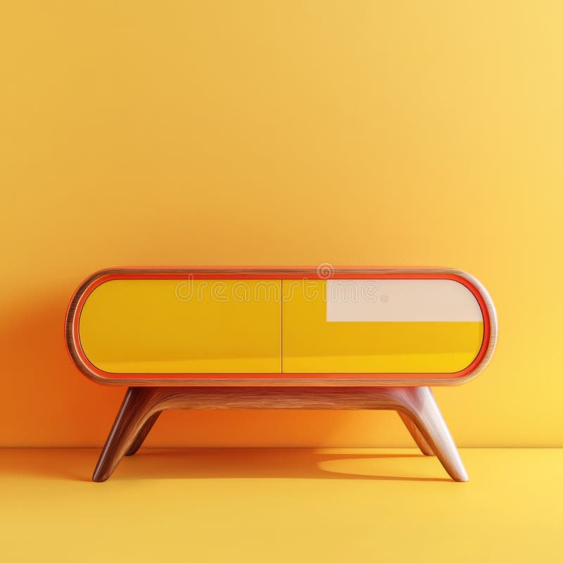Yellow and Red Sideboard with Wooden Base in Modern Interior Setting ...