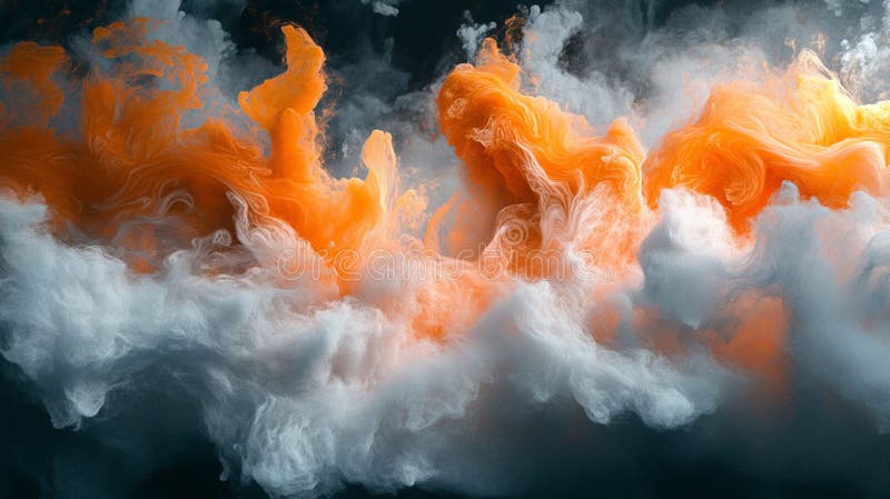 Yellow-red Smoke in the Middle of White on a Dark Background. Stock ...