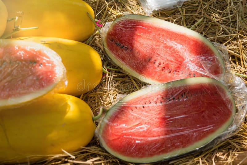 Yellow and Red Sweet Watermelon.Thailand. Stock Photo - Image of ...
