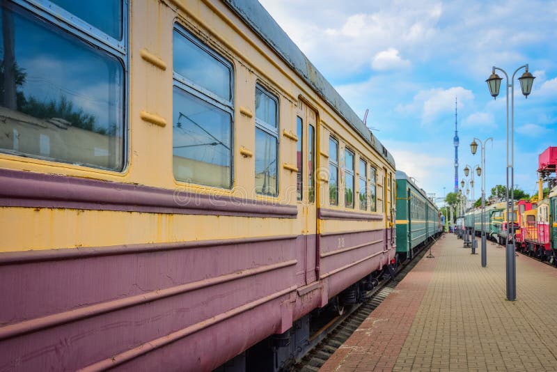 Yellow-red Train Carriage, Old Carriage on the Platform, Side View of ...