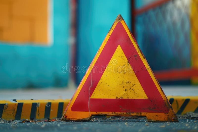 A Yellow and Red Triangular Sign on the Side of a Road. Ideal for ...