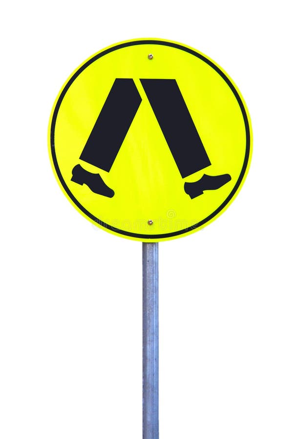 Yellow Reflective Pedestrian Crossing Sign Stock Image - Image of ...