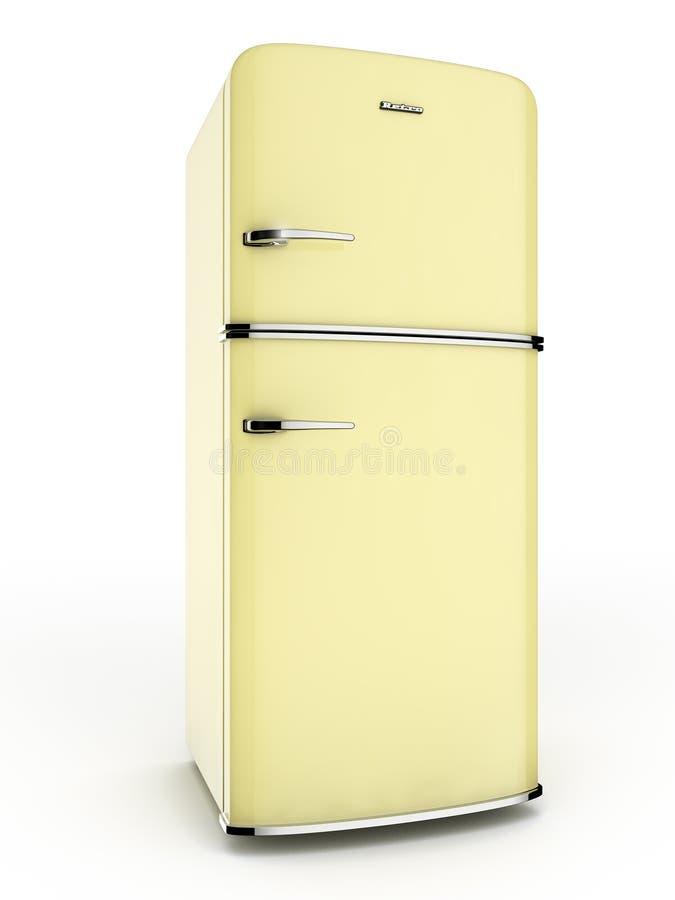 Yellow Retro Refrigerator with Paper Stickies Stock Vector ...