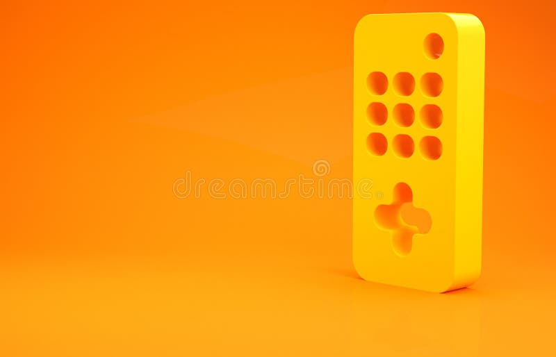 Yellow Remote Control Icon Isolated on Orange Background. 3d ...