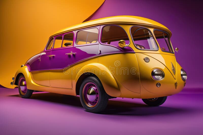 Yellow Retro Bus on a Purple Background. Generative Ai Stock ...