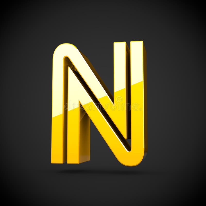 Yellow Retro Letter N Uppercase Isolated on Black Background Stock ...