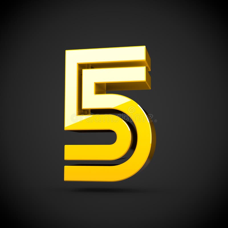 Yellow Retro Number 5 Isolated on Black Background Stock Illustration ...
