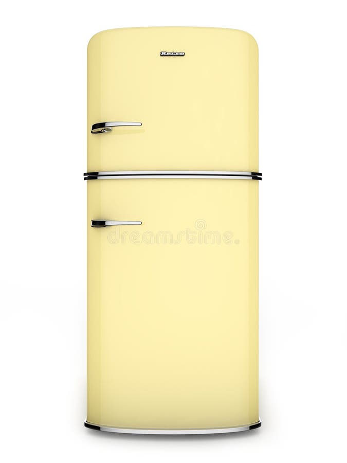 Yellow Retro Refrigerator. Front View Stock Illustration - Illustration ...