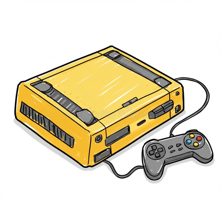 Yellow Retro-style Gaming Console with a Rectangular Design, Featuring ...