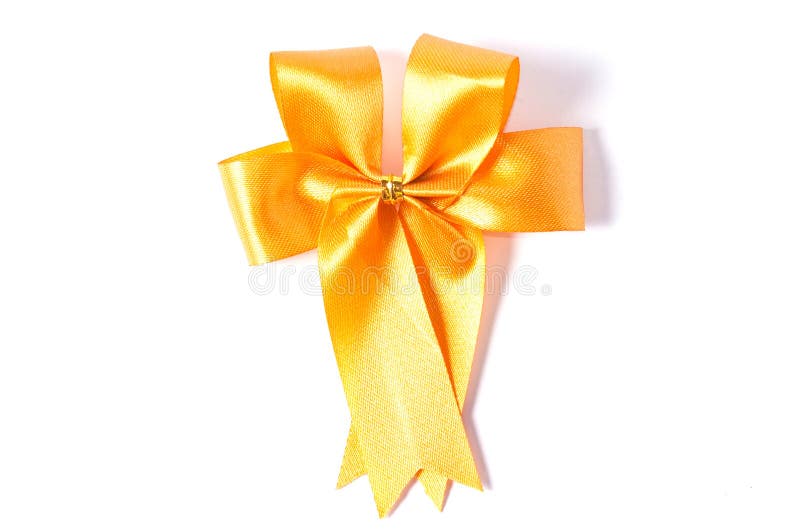 Yellow Ribbon Bow Isolated on White Stock Photo - Image of satin, gift ...