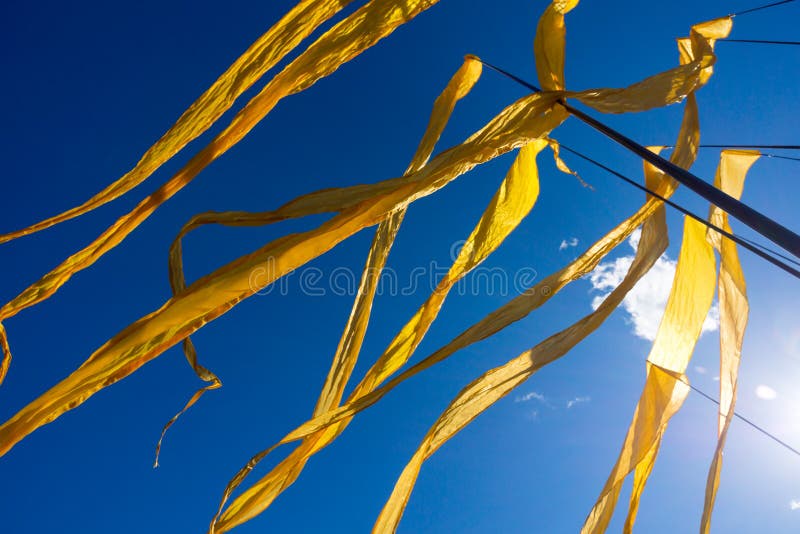 Yellow Ribbon Flags Fluttering Stock Image - Image of blowing ...