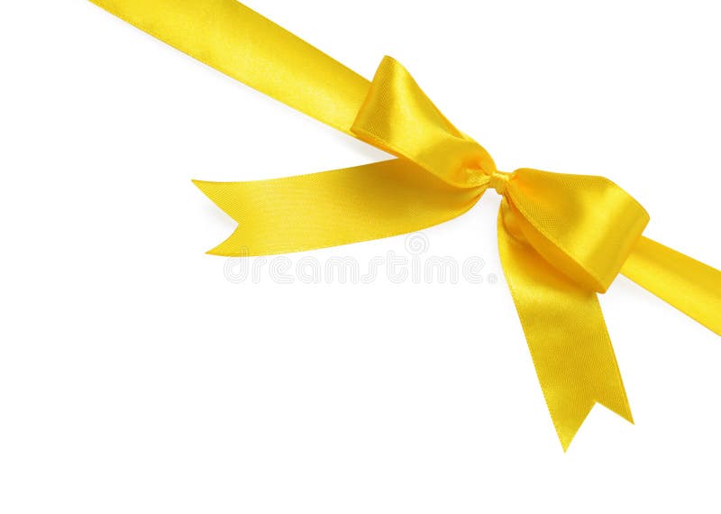 Yellow Ribbon on Light Background, Top View Stock Photo - Image of gold ...