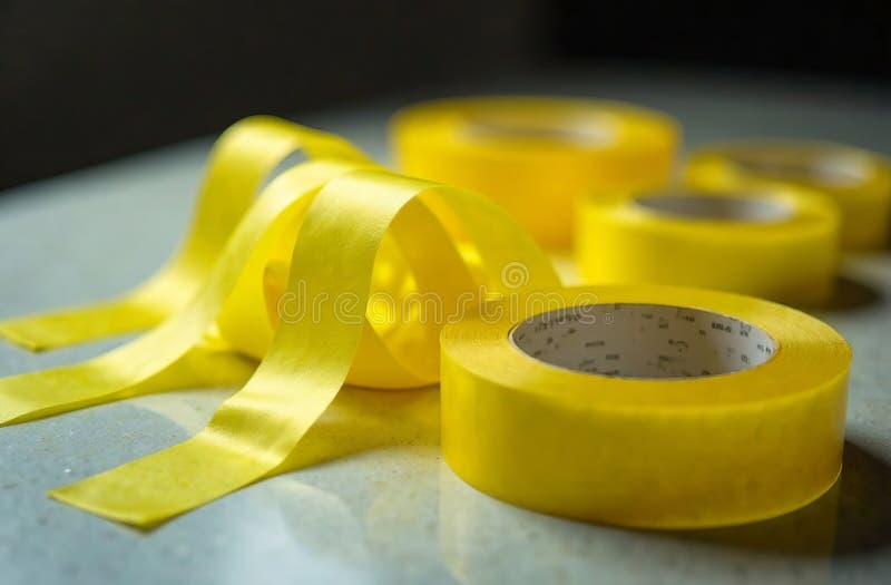 Yellow Ribbon for Packaging Present, Workplace Desk in Office. AI ...