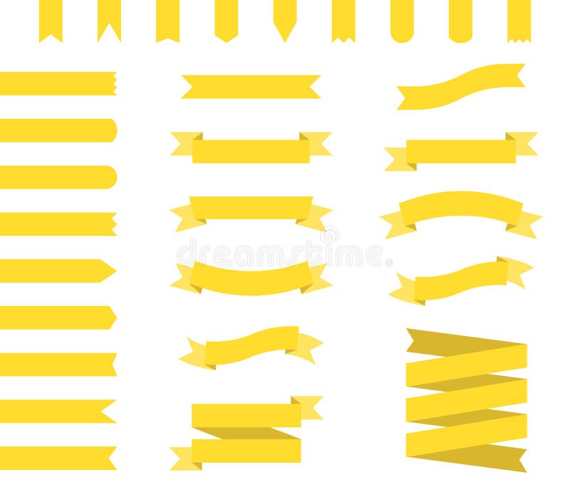 Yellow Ribbons Vector Set, Ribbon Banners Flat Illustration Stock ...