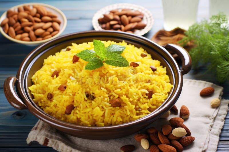 Yellow Rice Dish with Raisins and Pine Nuts Stock Illustration ...