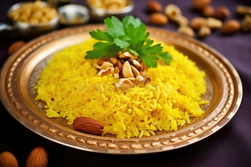 Yellow Rice Dish with Raisins and Pine Nuts Stock Illustration ...
