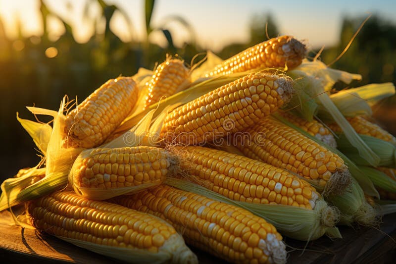 Yellow ripe corn fruits in stock illustration. Illustration of ...