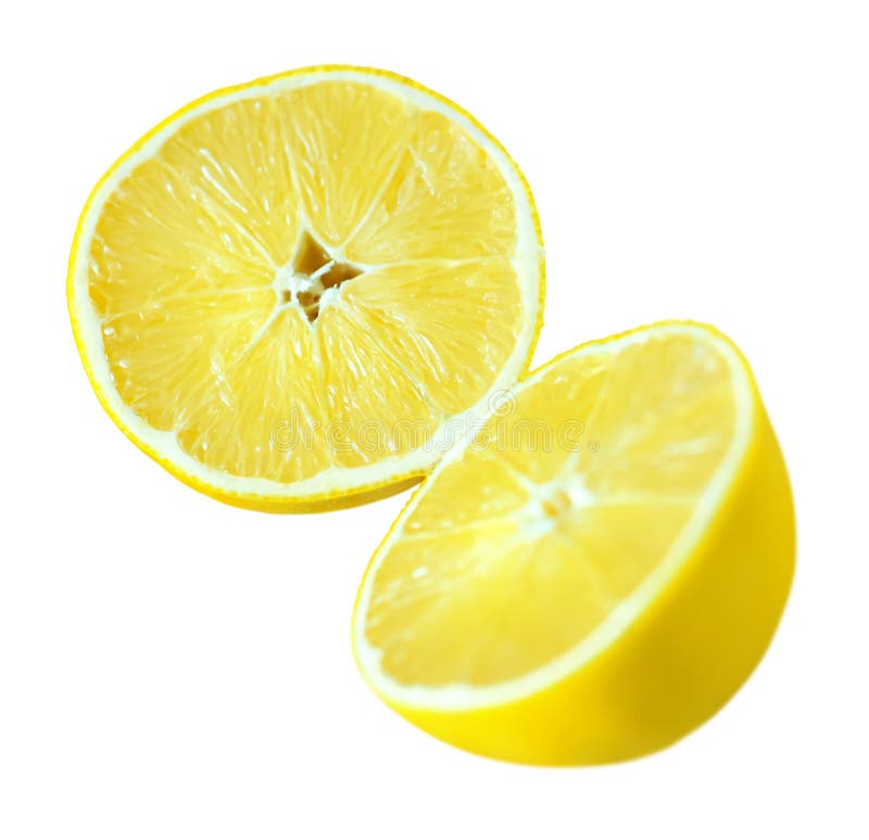 Yellow Ripe Lemon Cut in Half, Close-up on a White Background. Isolate ...