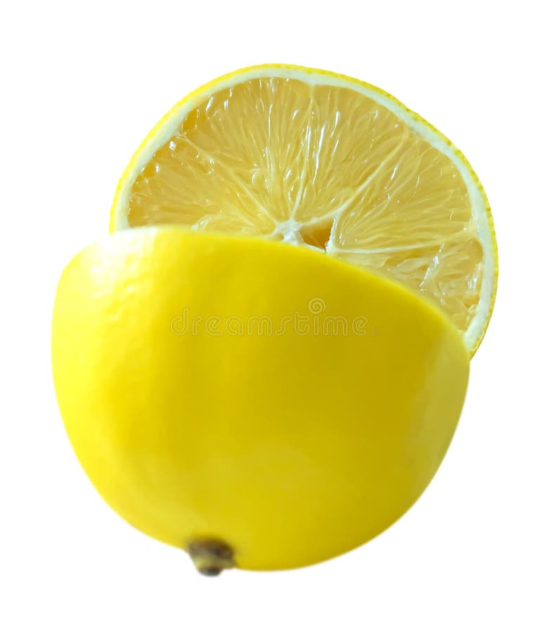 Yellow Ripe Lemon Cut in Half, Close-up on a White Background. Isolate ...