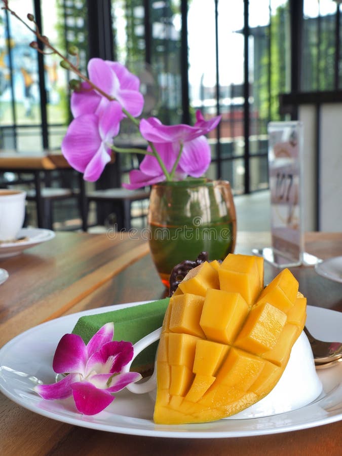 Yellow Ripe Mango with Matcha Green Tea Mousse Cake Stock Image - Image ...