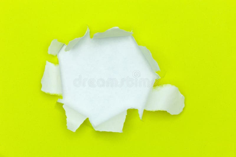 Yellow Ripped Open Paper On White Paper Background. Stock Photo - Image ...