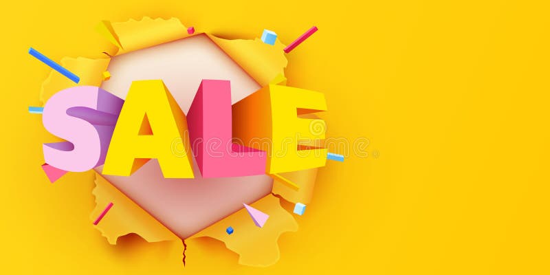 Yellow Ripped Paper. Sale. Mega Sale Banner Stock Vector - Illustration ...