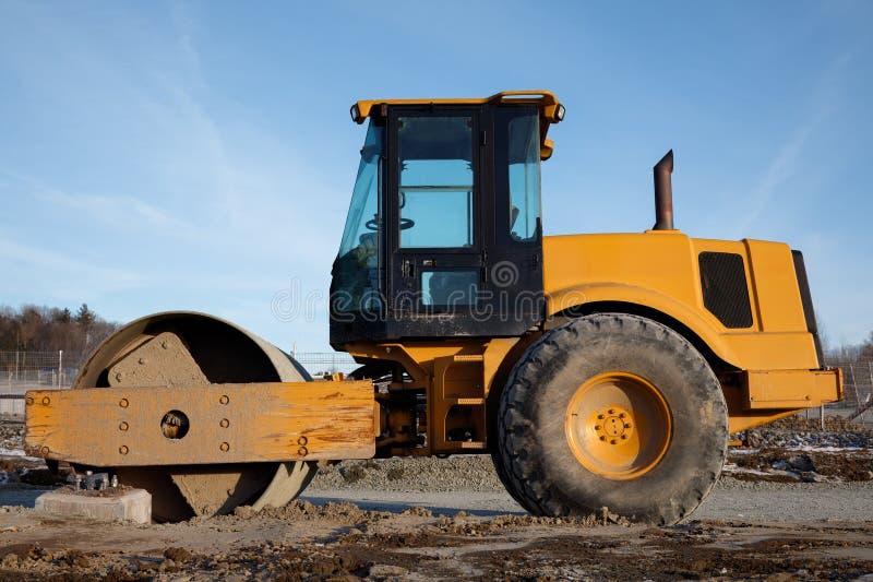Road Roller Compactor at Construction Site Stock Image - Image of ...