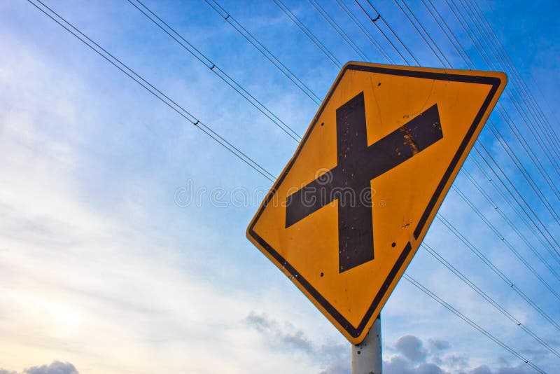 Yellow road sign stock photo. Image of street, blue, banner - 21879952