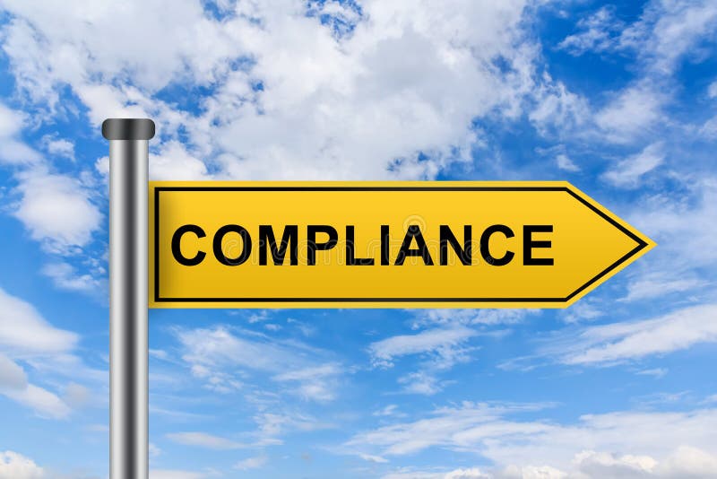 Yellow Road Sign with Compliance Words Stock Photo - Image of company ...
