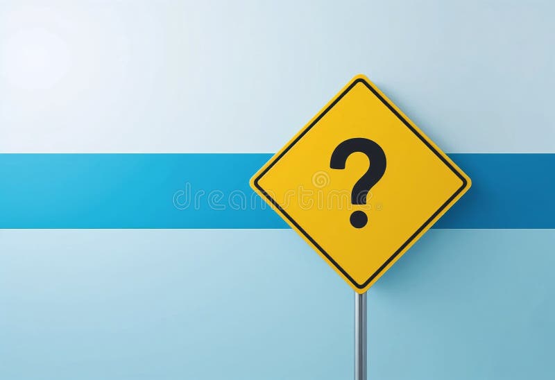 Yellow Road Sign with Question Mark on Blue Background, Representing ...