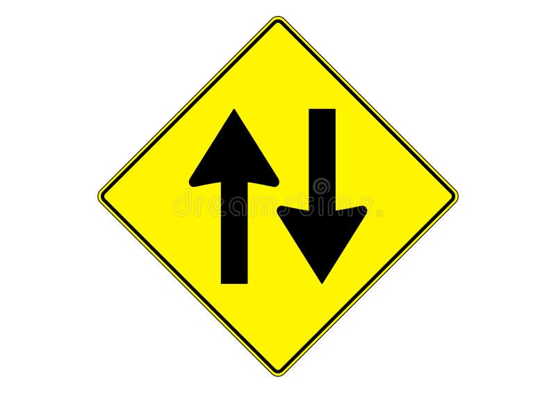 Yellow Road Sign Two Way Traffic Stock Illustration - Illustration of ...