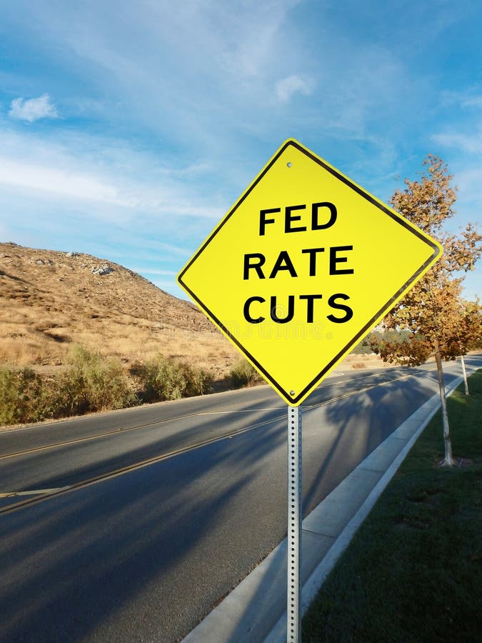 Yellow Roadside Warning Sign Warning of Interest Rate Cuts Ahead Stock ...