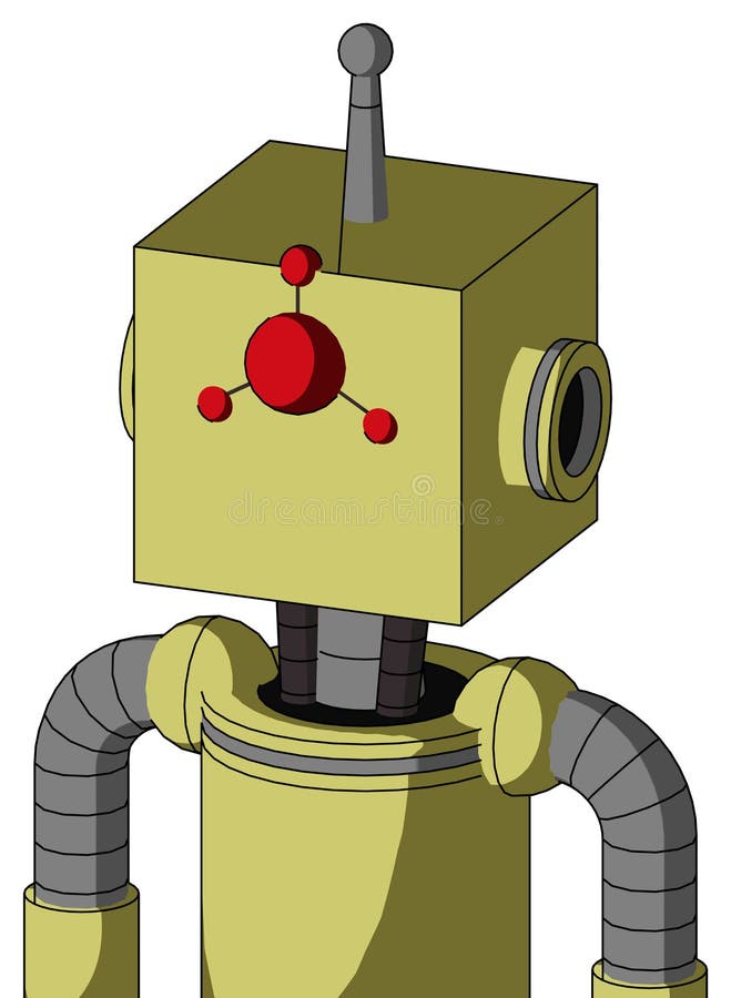 Yellow Robot with Box Head and Cyclops Compound Eyes and Single Antenna ...