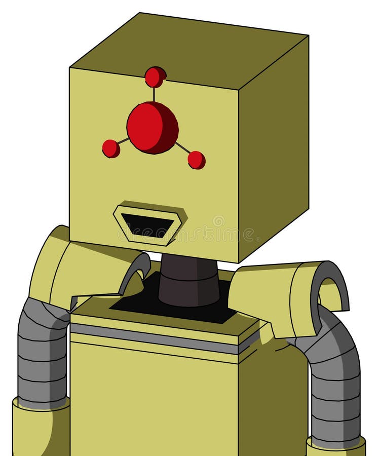 Yellow Robot with Box Head and Happy Mouth and Cyclops Compound Eyes ...