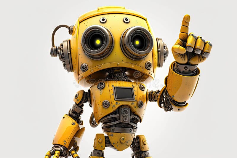 Yellow Robot Holding Up Index Finger. Perfect for Invitations and ...
