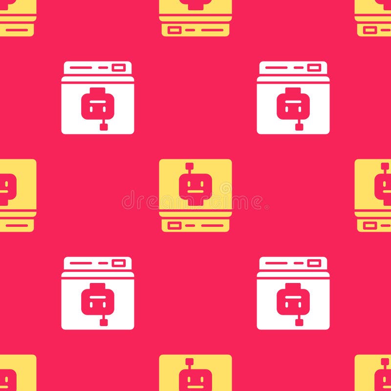 Yellow Robot Icon Isolated Seamless Pattern on Red Background. Artificial Intelligence, Machine ...