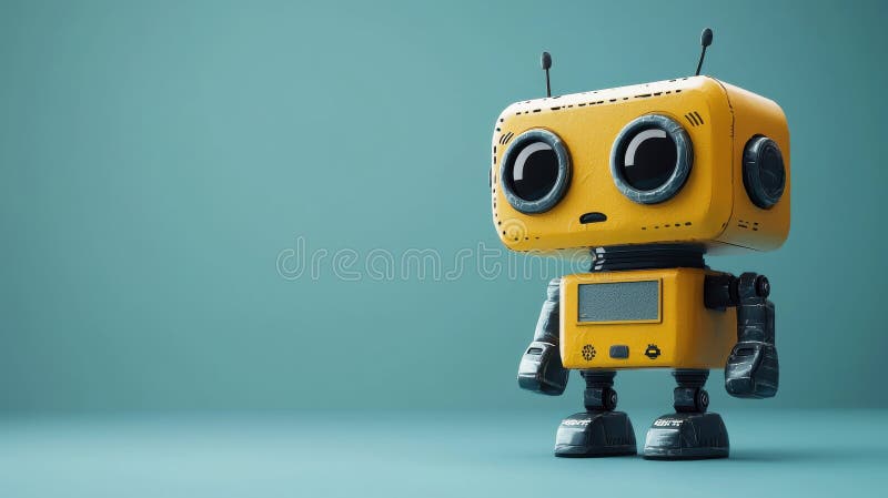 Yellow Robot with Large Eyes and a Black Nose Standing Against a Plain ...