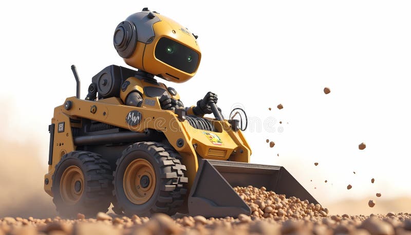 Yellow Robot Operating Skid Steer Loader Stock Illustration ...