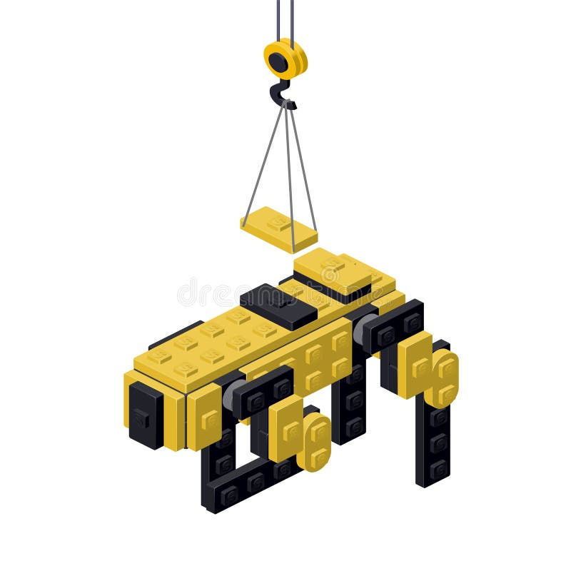 Yellow Robot Production Concept on White Background. Vector Stock ...