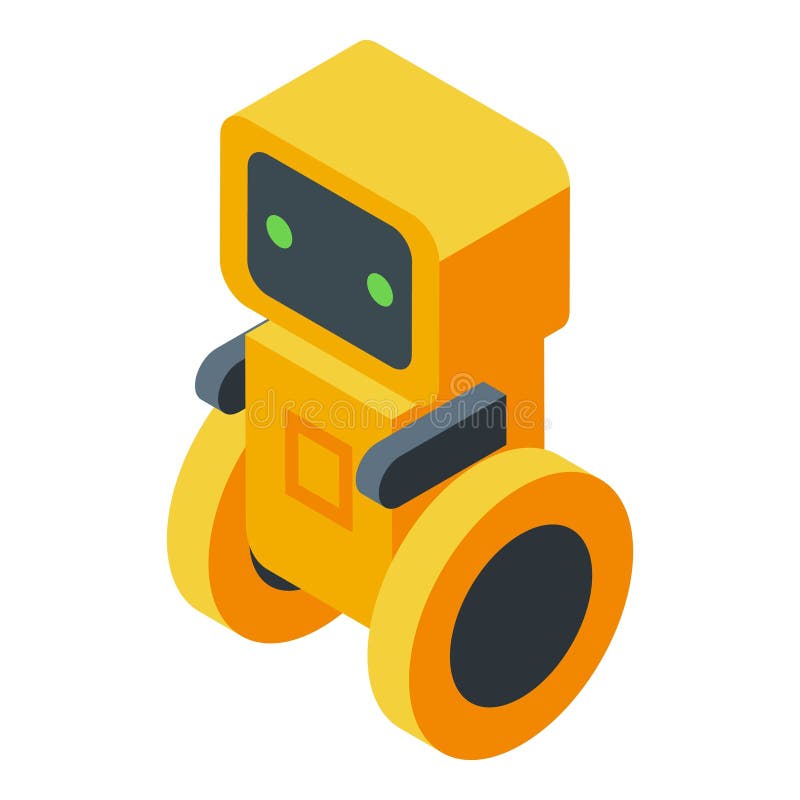 Yellow Robot Standing on Wheels Isometric View Stock Illustration ...